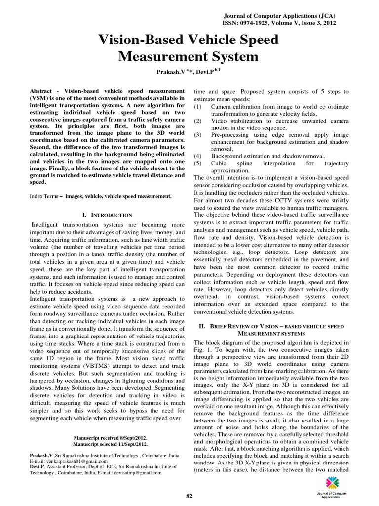 Vision Based Vehicle Speed Measurement S Pdf Cartesian Coordinate