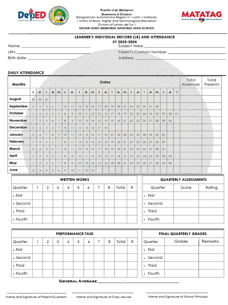Learners-Individual-Record-LR PDF - 083853 | PDF | Philippines