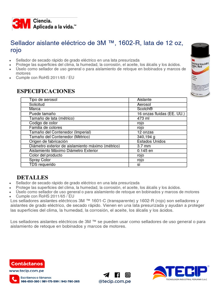 FT-Sellador Aislante Eléctrico 3M® 1602-R, Rojo | PDF | Ciencias ...