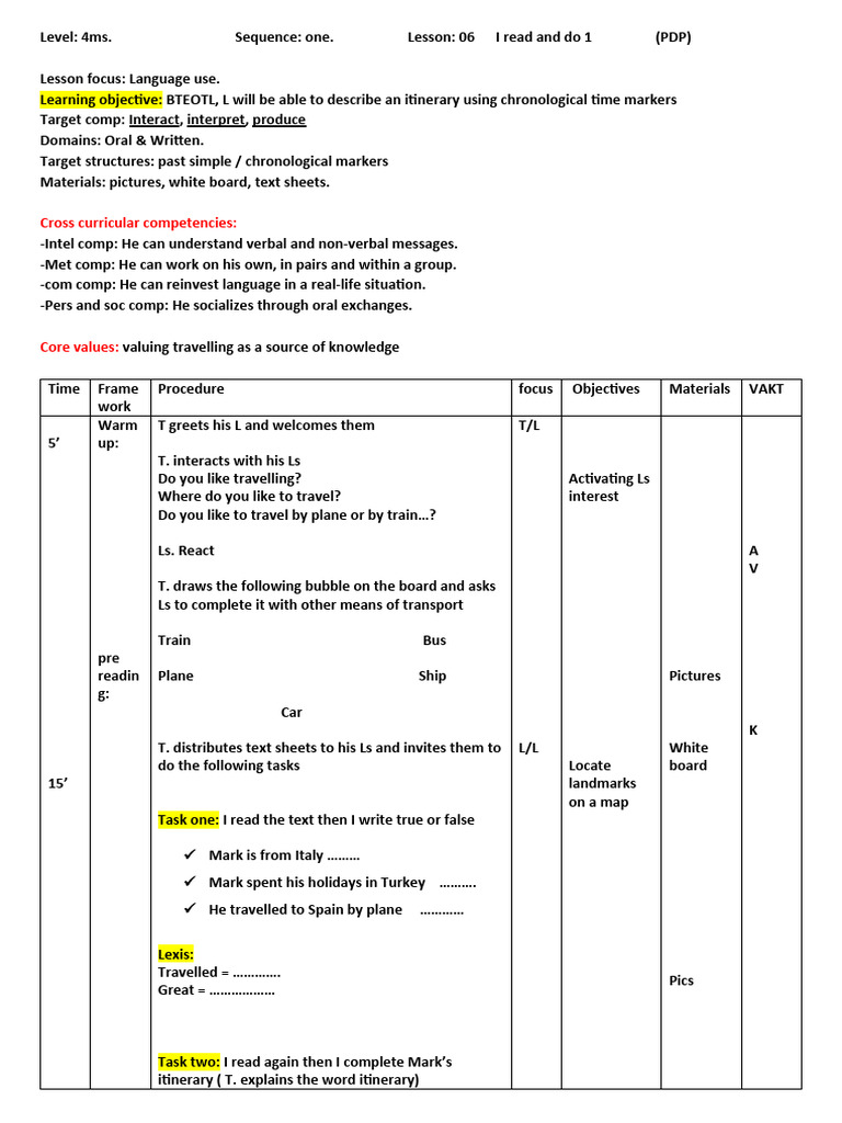 4MS seq 01 itinerary time markers | PDF | Behavior Modification ...