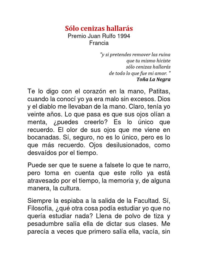 Solo Cenizas Hallaras | PDF