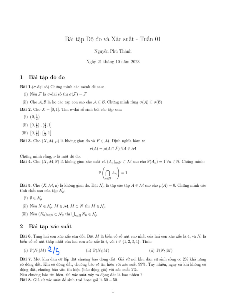 HW - 01 LTĐĐ-XS | PDF