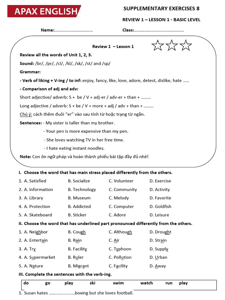 Basic Level English Review Exercises | PDF | Linguistics