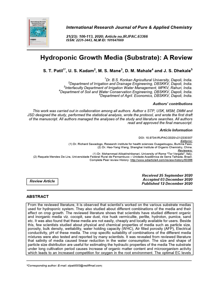 Hydroponic Growth Media Substrate A Review | PDF | Hydroponics | Soil