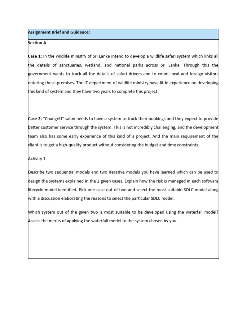 Assignment Brief and Guidance | PDF | Feasibility Study | Software Development Process
