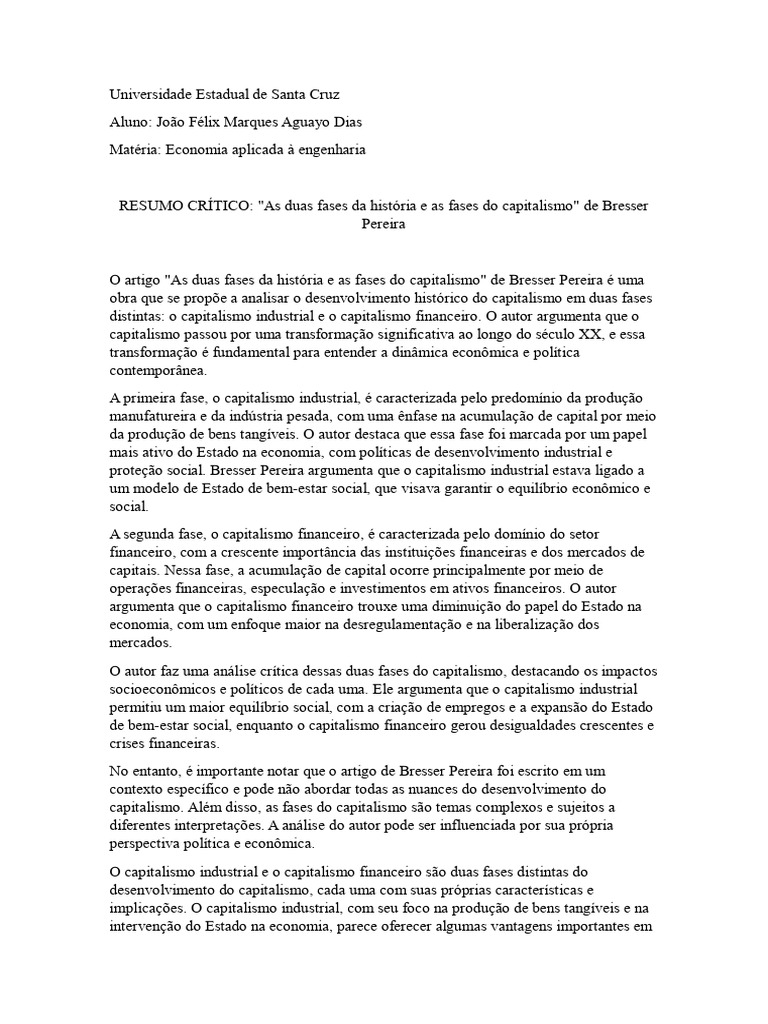 Resumo Crítico Economia | PDF | Capitalismo | Economia