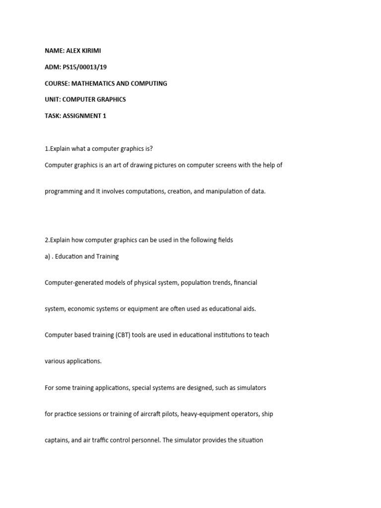Graphics Assignment 1 | PDF | Graphics | Simulation