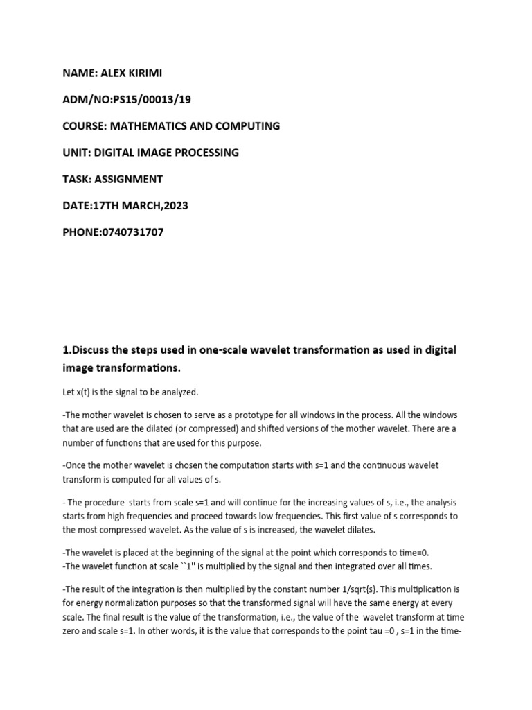 Image Processing Assignment | PDF | Wavelet | Logarithm