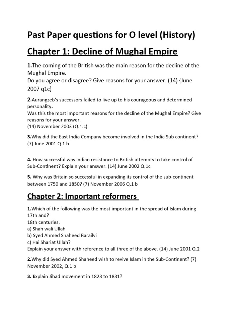 Past Paper Questions For O Level | PDF | Muhammad Zia Ul Haq | Benazir ...