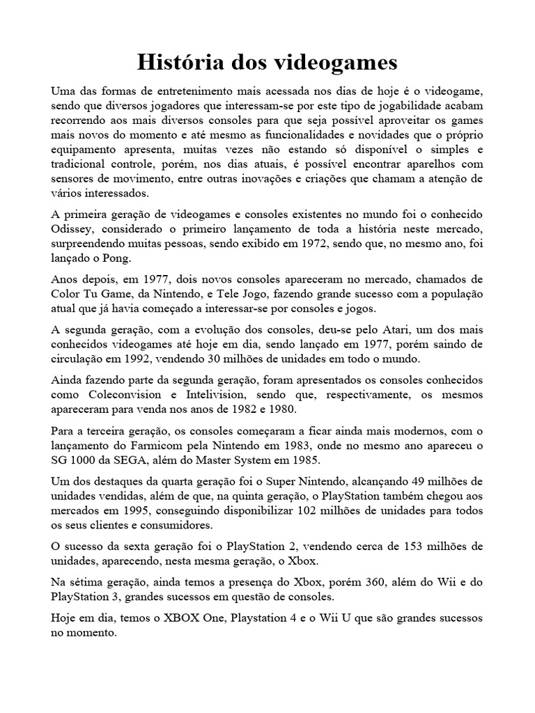 História e Evolução Dos Videogames | PDF | Plataformas de videogame ...