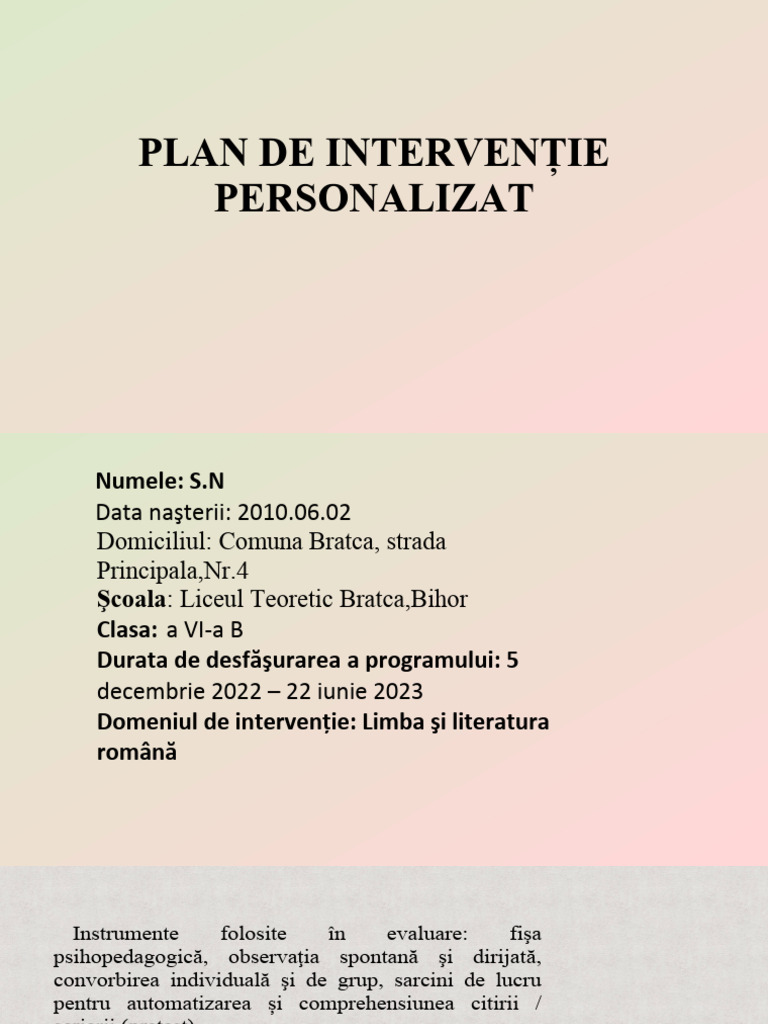 Plan de Interventie PPT Serban Natalia | PDF