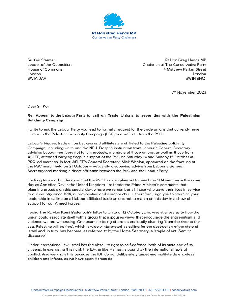 Greg Hands Letter To Starmer | Download Free PDF | Labour Party (Uk ...