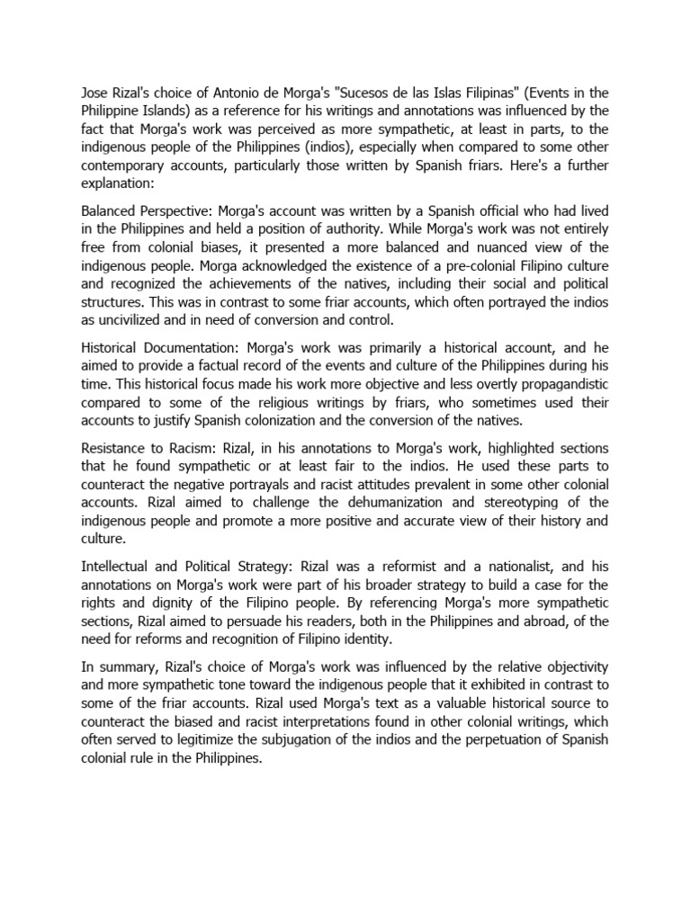 Jose Rizal's Choice of Morga | PDF | Racism | Discrimination & Race ...
