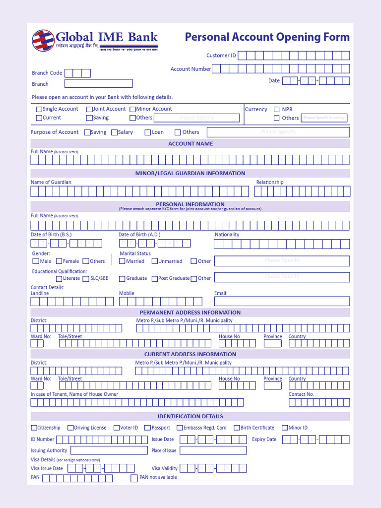 Persoanl Account Opening Form English A1edbfb2bd | PDF | Cheque | Banks