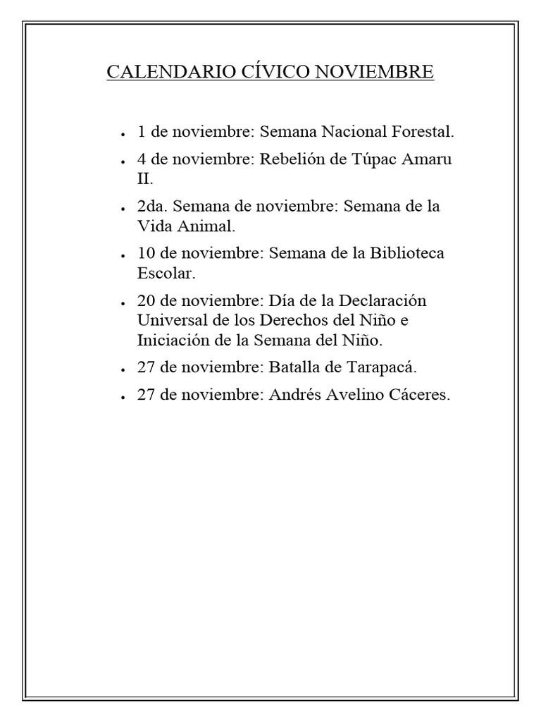 CALENDARIO CÍVICO NOVIEMBRE | PDF