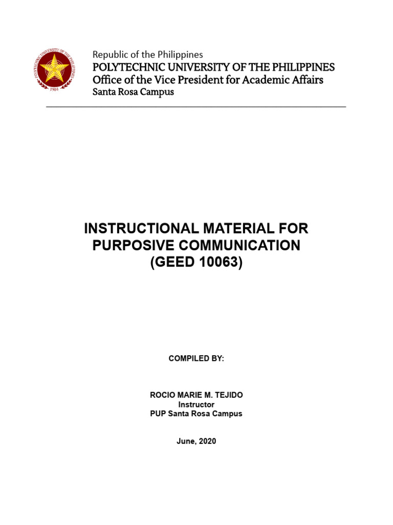 Purposive Communication MODULE 2020 TEJIDO | PDF | Communication ...