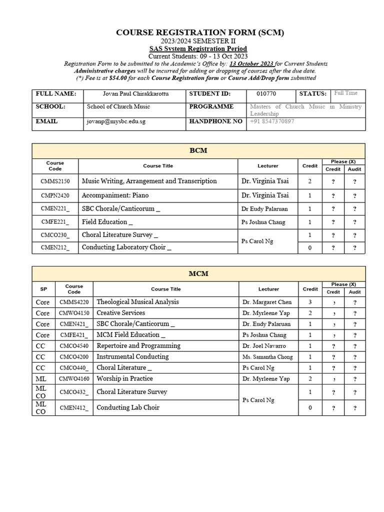 Jovan - Non-Applied - SCM COURSE REGISTRATION FORM Jan 24 - May 24 ...