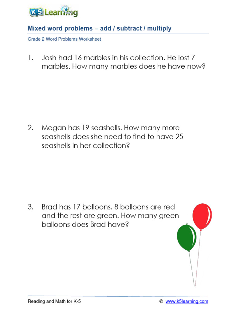 Grade 2 Mixed Practice Word Problems A | PDF