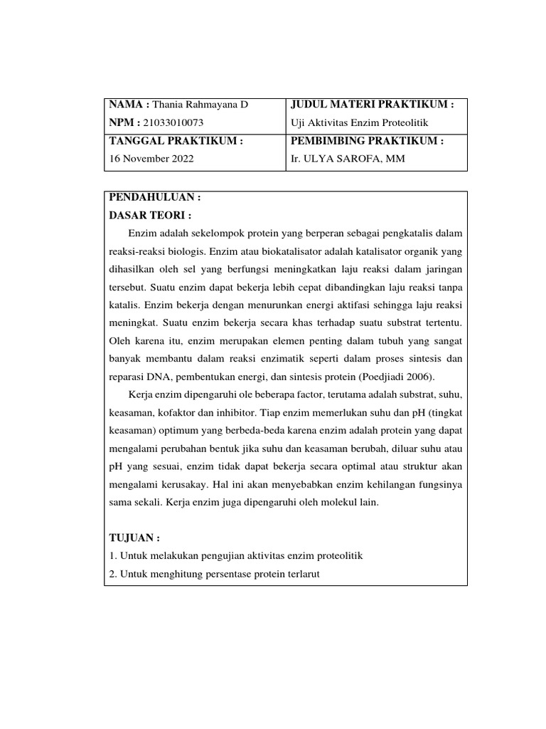 Uji Aktivitas Enzim Proteolitik | PDF
