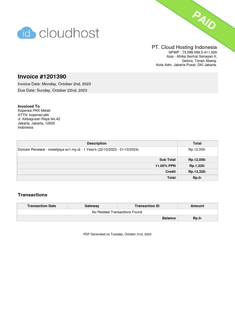 Invoice 1201390 | PDF | Jakarta