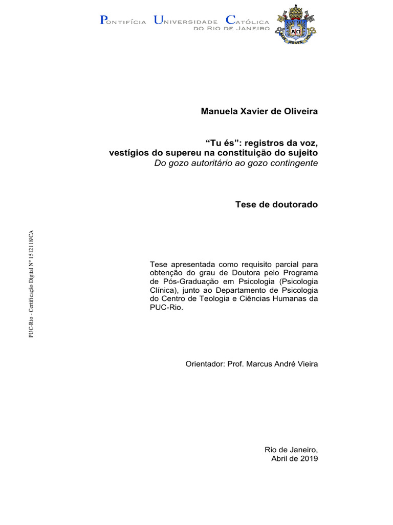 Tese Manu Xavier - "Tu És": Registros Da Voz, Vestígios Do Supereu Na ...