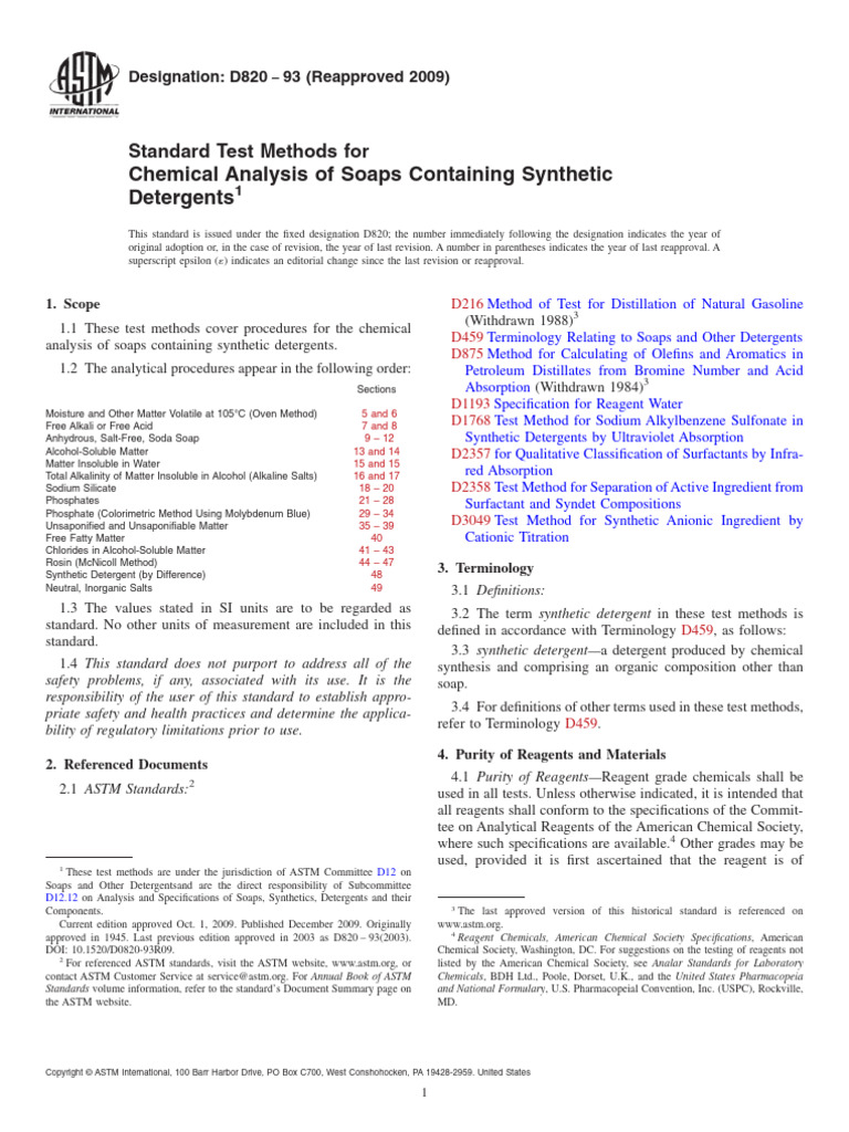 D820-93 (2009) Standard Test Methods For Chemical | PDF | Chemistry ...