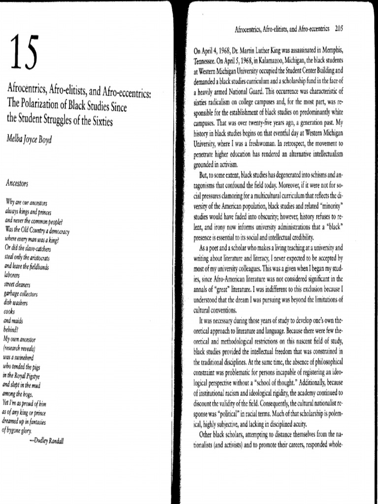 7) - Melba Joyce Boyd, "Afrocentrics, Afro-Elitists, and Afro ...