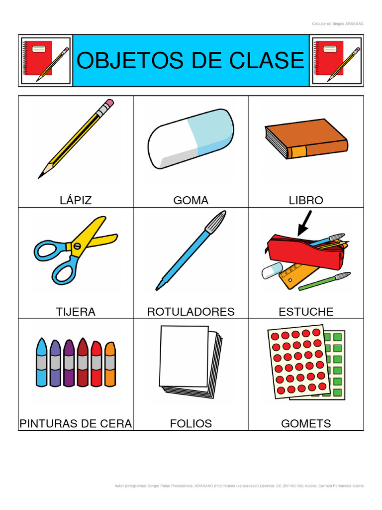 Bingo de Objetos de Clase 4 Cartones 3x3 | PDF