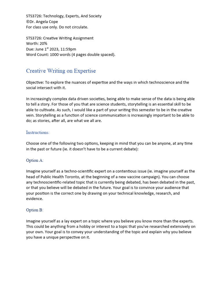 Creative Assignment 2 | PDF | Expert | Argument