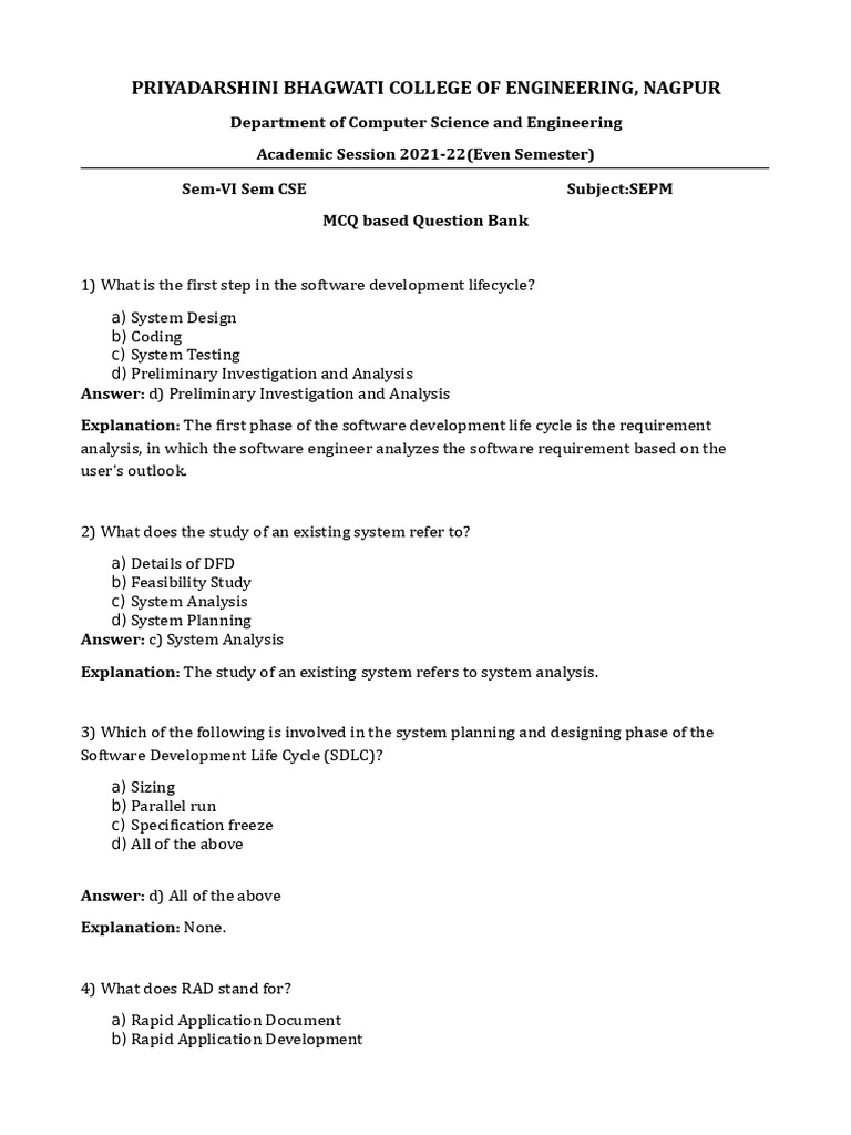 SEPM MCQ - Priyadarshani | PDF | Software Development Process | Agile Software Development