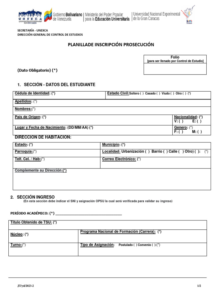 Planilla Oficial de Inscripcion-1 Prosecución 2023 | PDF | Gobierno y personalidad