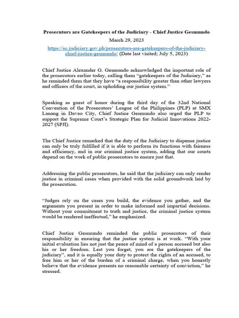 Prosecutors Are Gatekeepers of The Judiciary | PDF | Prosecutor ...
