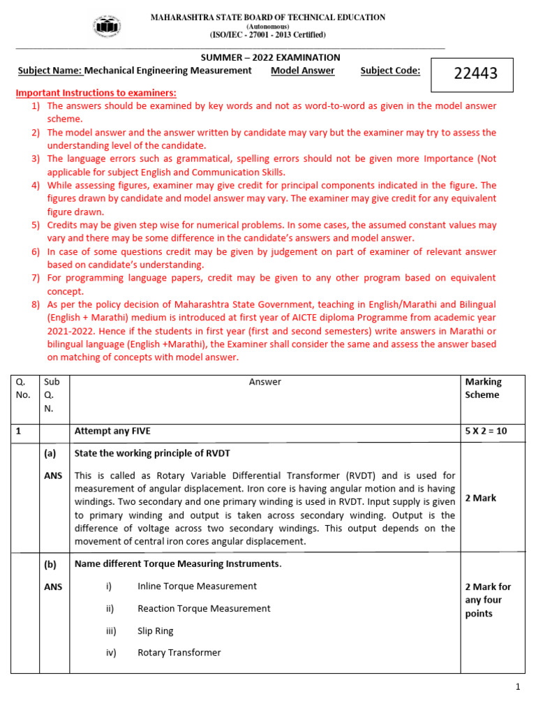 XXXXX: Important Instructions To Examiners | Download Free PDF ...