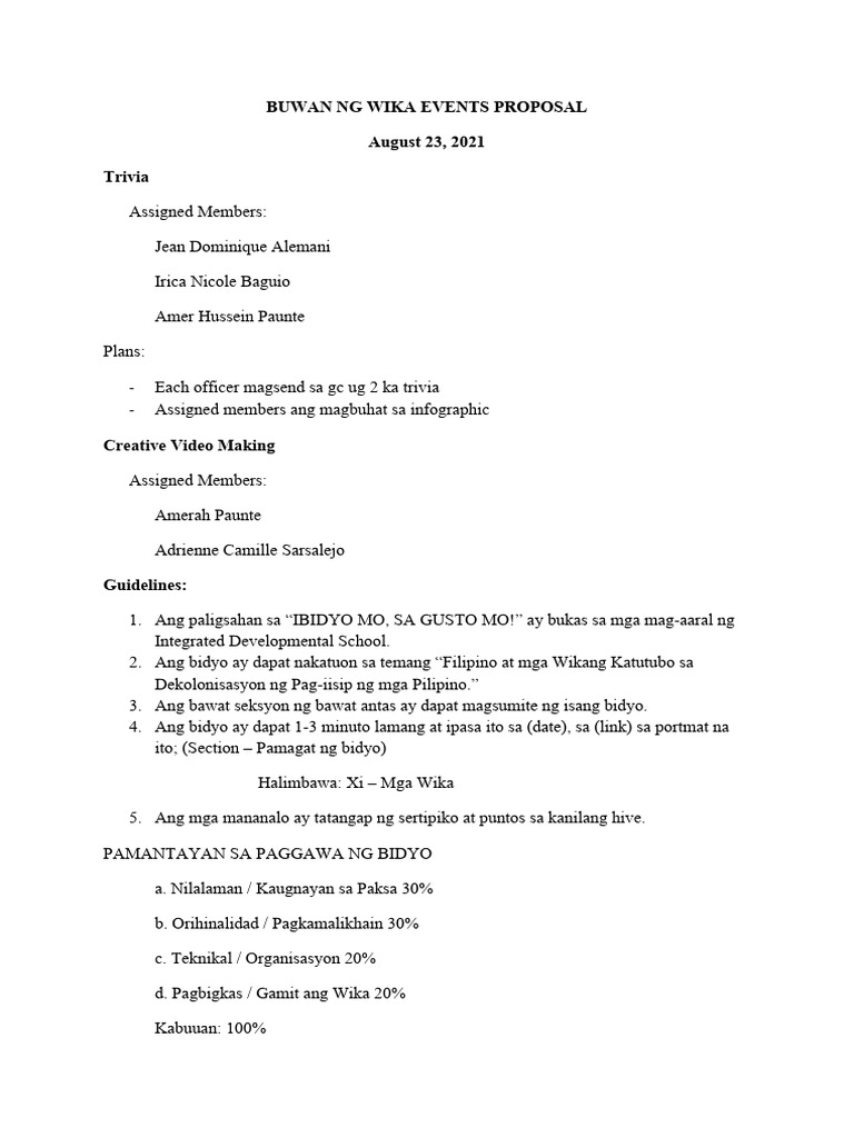 Buwan NG Wika Events Proposal | PDF