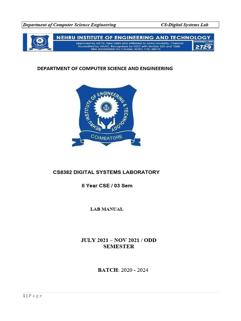 Dig Lab Manual CS8382 | PDF | Logic Gate | Teaching Mathematics