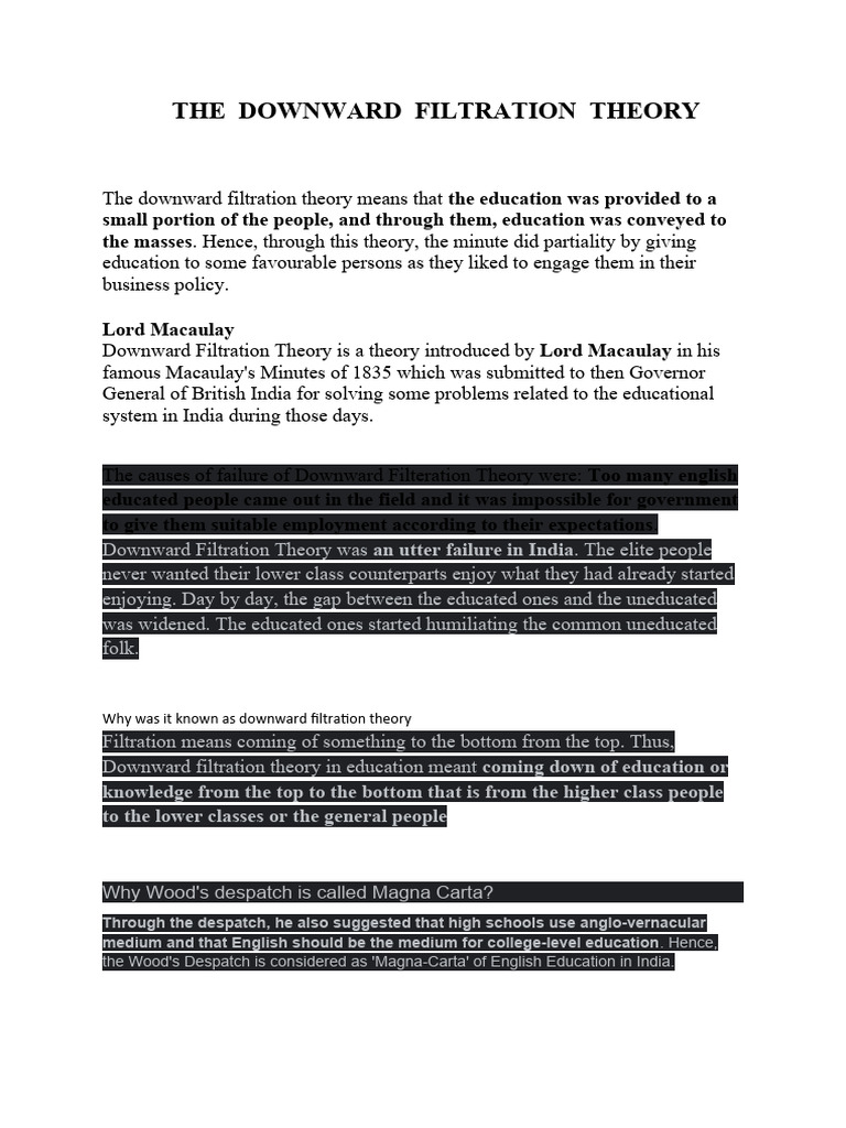 The Downward Filtration Theory | PDF