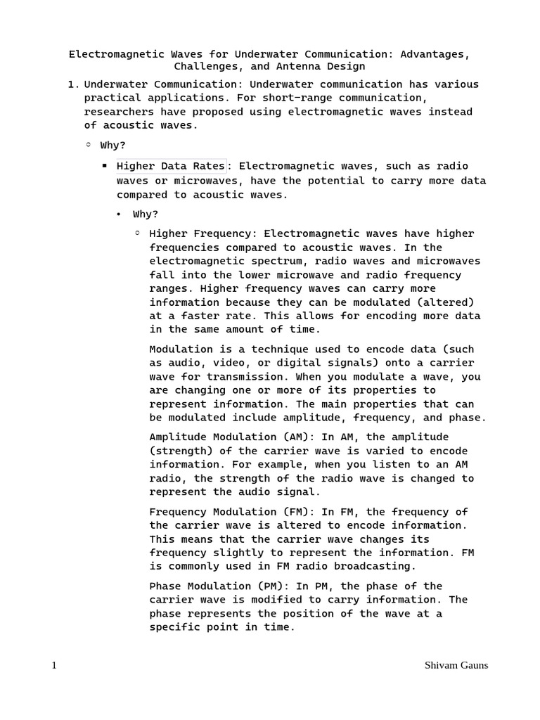 Electromagnetic Waves For Underwater Communication | PDF | Modulation | Radio