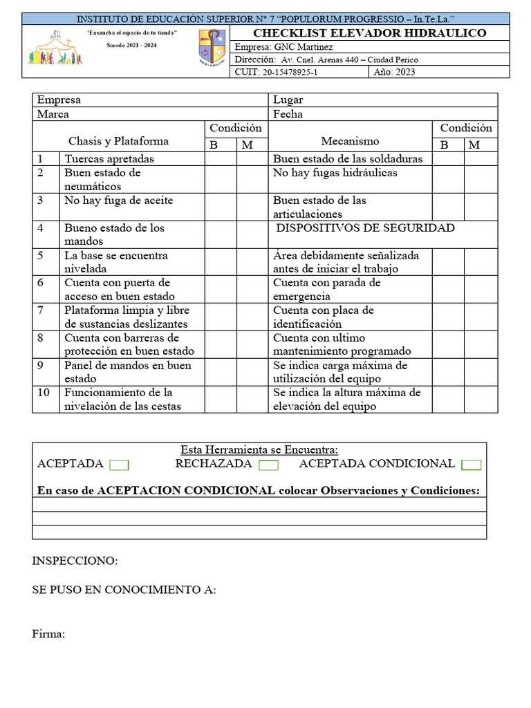 Checklist Elevador Hidraulico | PDF