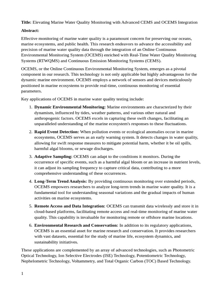 Marine Water Quality Monitoring | PDF | Water Quality | Environmental ...