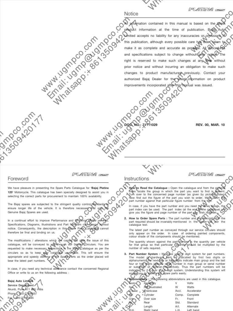 UGMP PARTS CATALOG-BAJAJ PLATINA 125 | PDF | Clutch | Land Vehicles
