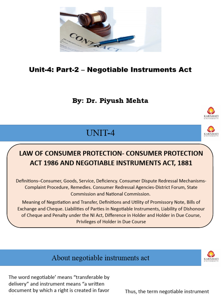 Unit-4 Negotiable Instruments Act | PDF | Negotiable Instrument | Cheque