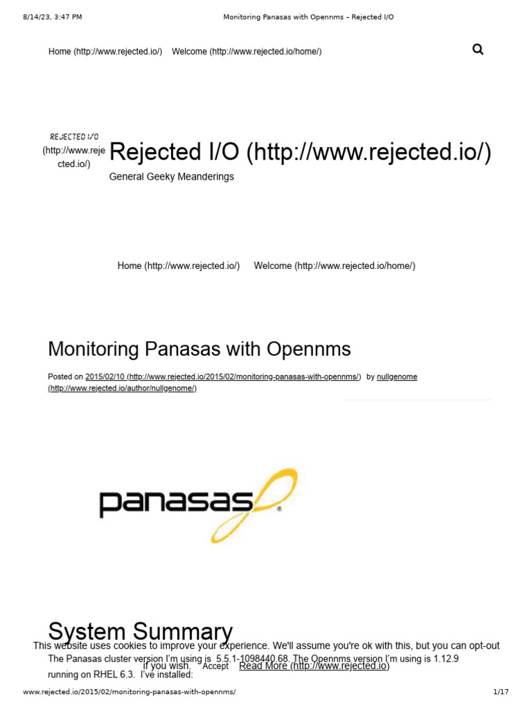 Monitoring Panasas With Opennms - Rejected I - O | PDF | Http Cookie | Computer Data Storage