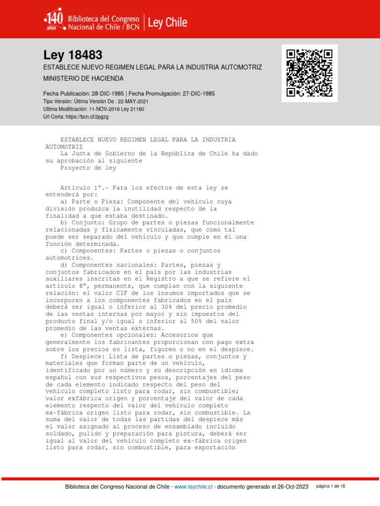 Ley 18483 - 28 Dic 1985 | PDF | aduana | Economias