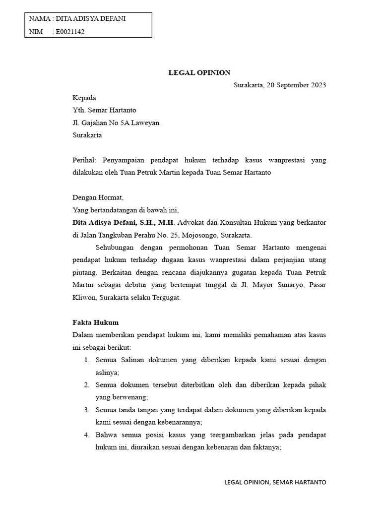 Contoh Legal Opinion | PDF