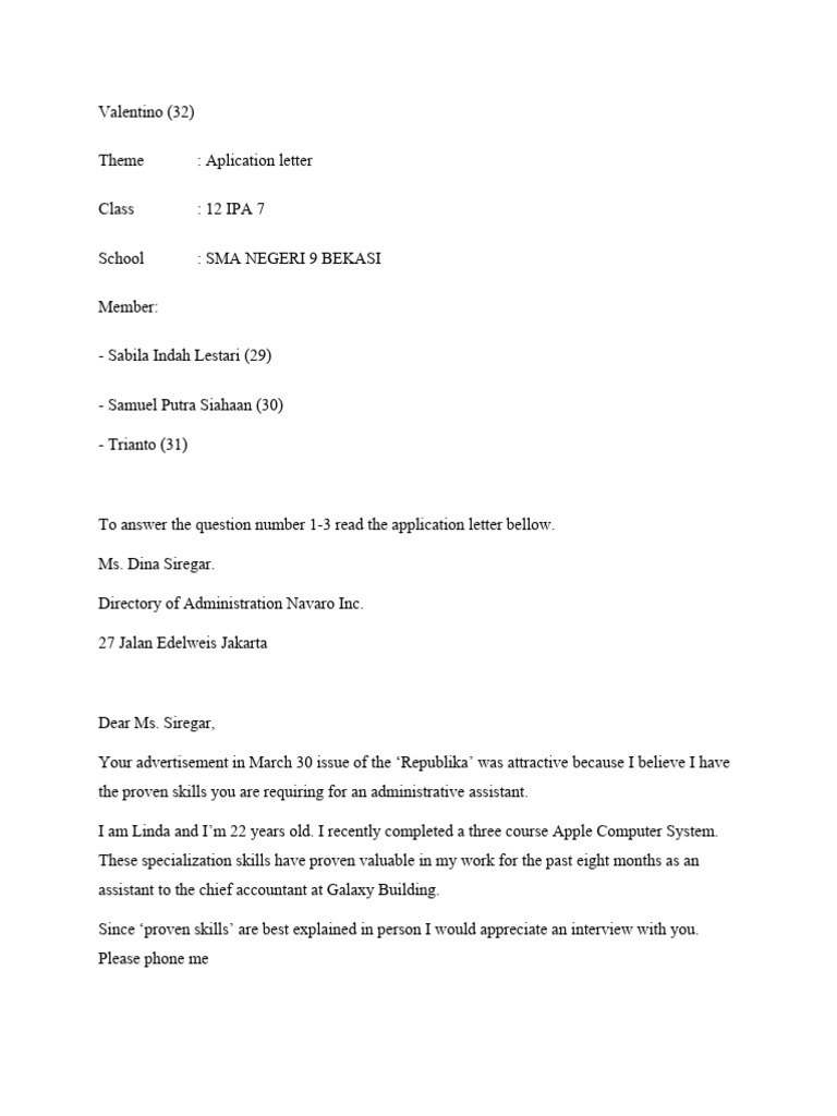 Appliacation Letter | PDF | Chef | Food And Drink