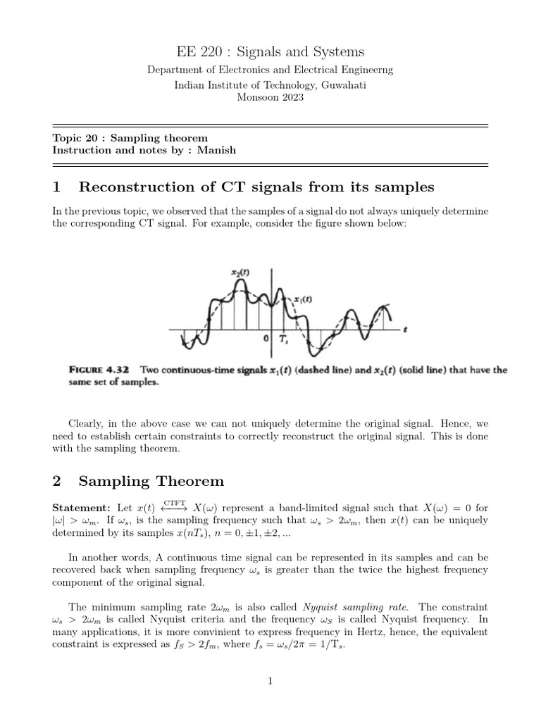 Topic20 Sampling Theorem | PDF | Sampling (Signal Processing) | Electronics Topic20 Sampling Theorem | PDF | Sampling (Signal Processing) | Electronics