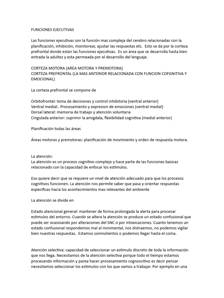 Resumen Funciones Ejecutivas | PDF | Cerebro | Atención