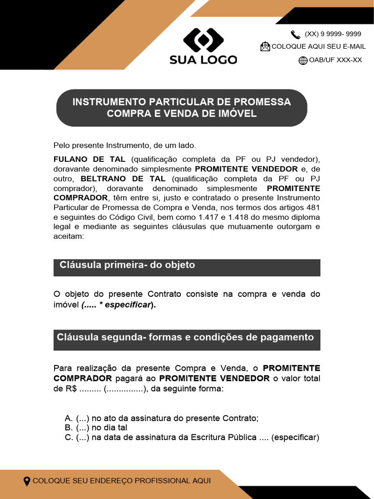 Instrumento Particular de Promessa Compra E Venda de Imóvel | Download ...