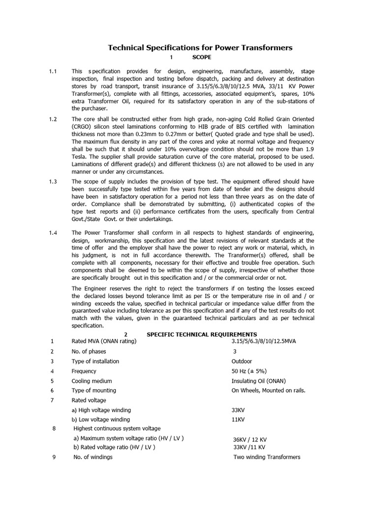 Tech Spec 8mva | PDF | Transformer | Insulator (Electricity)