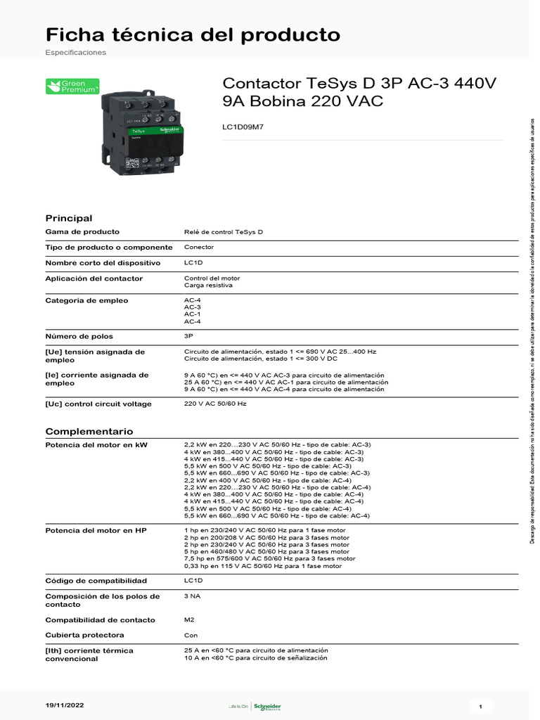 FICHA TeSys Deca contactors_LC1D09M7 | PDF | Electromagnetismo ...